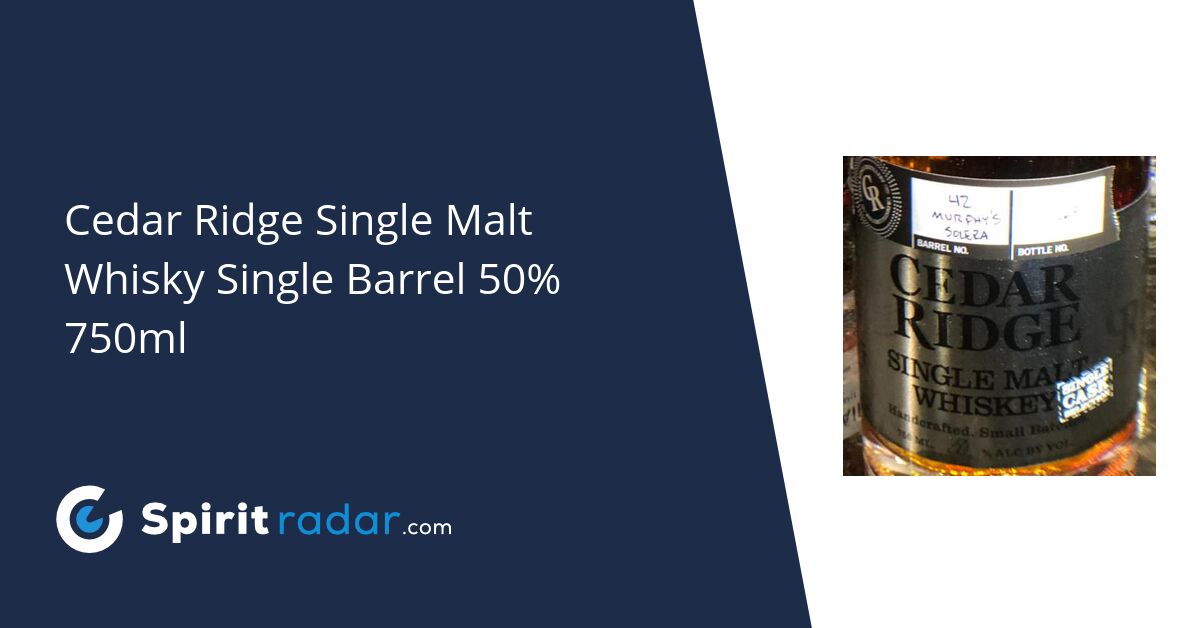 Cedar Ridge Single Malt Whisky Single Barrel 50% 750ml - Spirit Radar