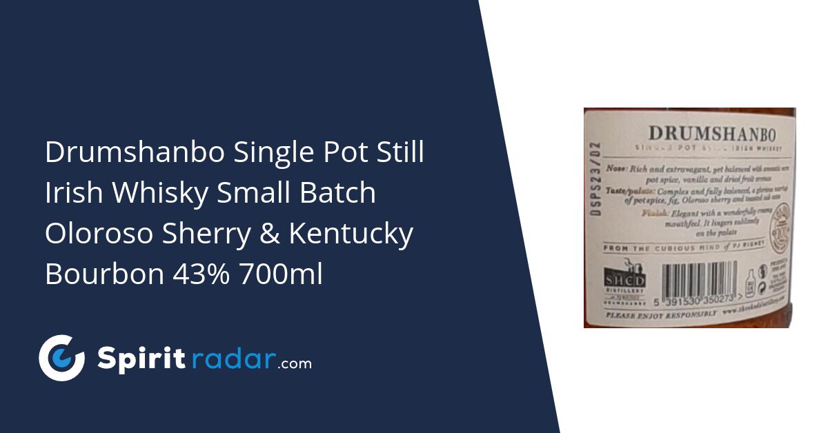 Drumshanbo Single Pot Still Irish Whisky Small Batch Oloroso Sherry ...